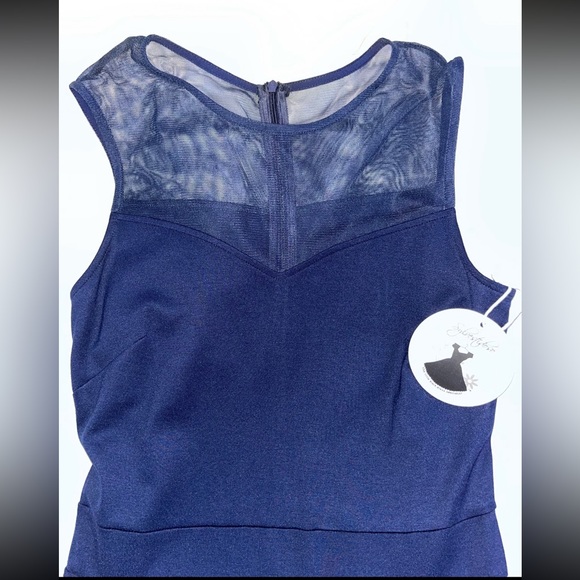 sylvestitodo | Dresses | Navy Blue Mesh Top Pleated Dress | Poshmark